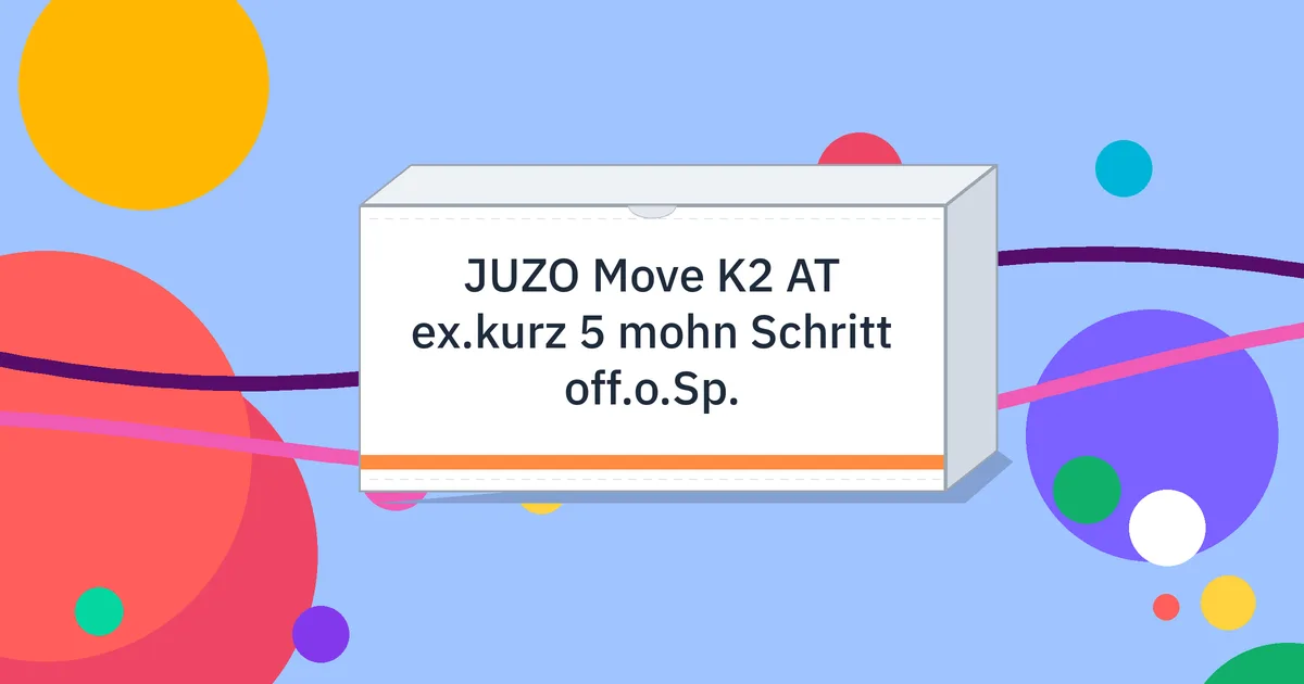 Symbolbild: Packung mit der Aufschrift JUZO Move K2 AT ex.kurz 5 mohn Schritt off.o.Sp. (PZN 20673020) – Verfügbarkeit und Bezug in Apotheken in Frankfurt am Main