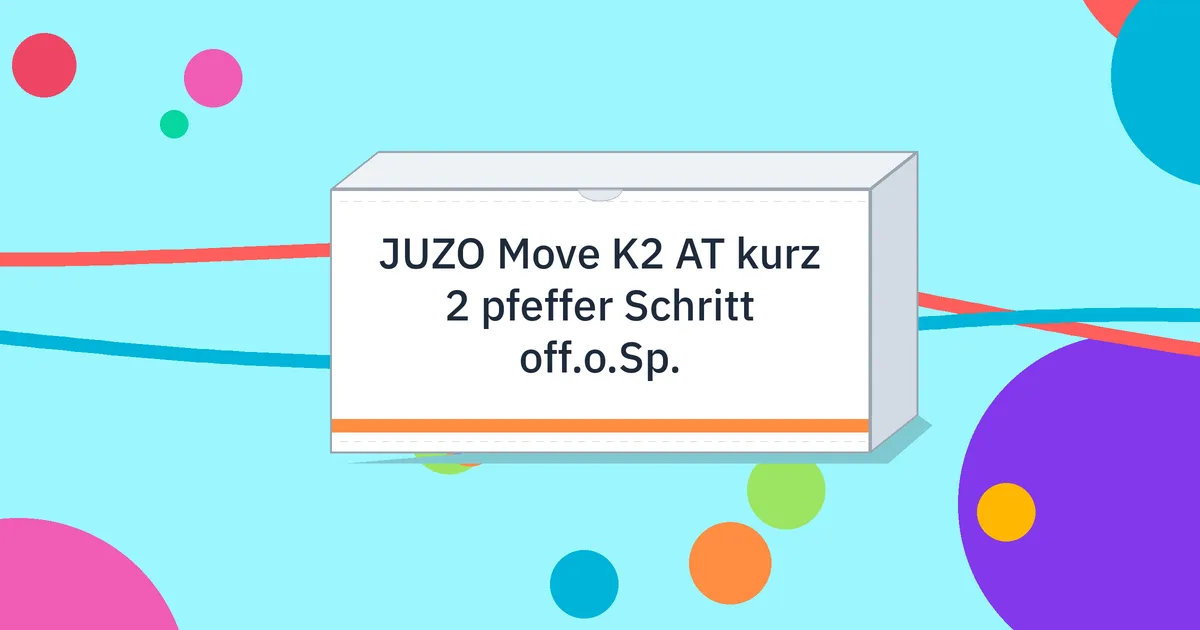 Symbolbild: Packung mit der Aufschrift JUZO Move K2 AT kurz 2 pfeffer Schritt off.o.Sp. (PZN 20675740) – Verfügbarkeit und Bezug in Apotheken in Frankfurt am Main