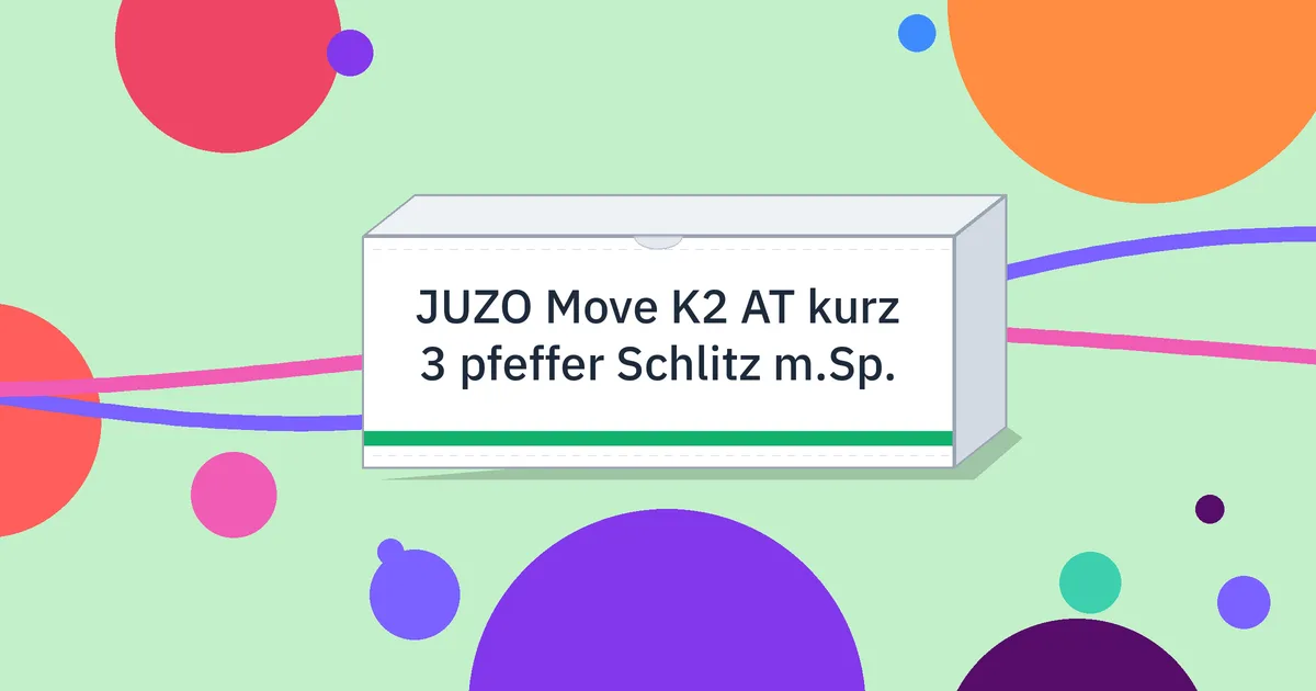 Symbolbild: Packung mit der Aufschrift JUZO Move K2 AT kurz 3 pfeffer Schlitz m.Sp. (PZN 20674746) – Verfügbarkeit und Bezug in Apotheken in Frankfurt am Main