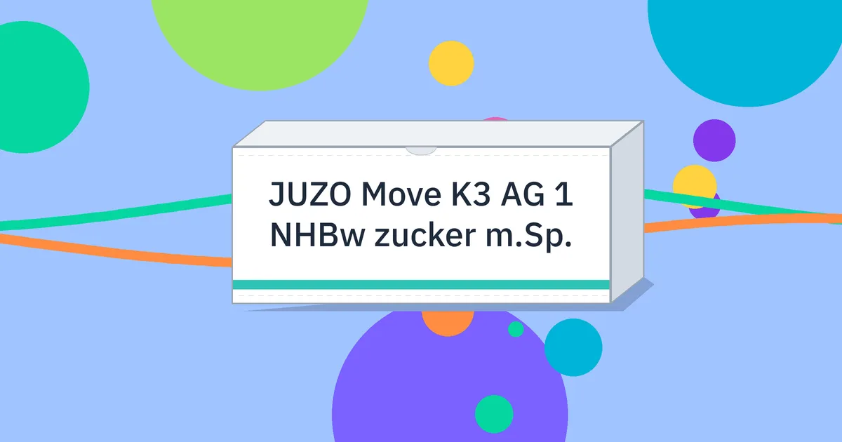 Symbolbild: Packung mit der Aufschrift JUZO Move K3 AG 1 NHBw zucker m.Sp. (PZN 18574428) – Verfügbarkeit und Bezug in Apotheken in Frankfurt am Main