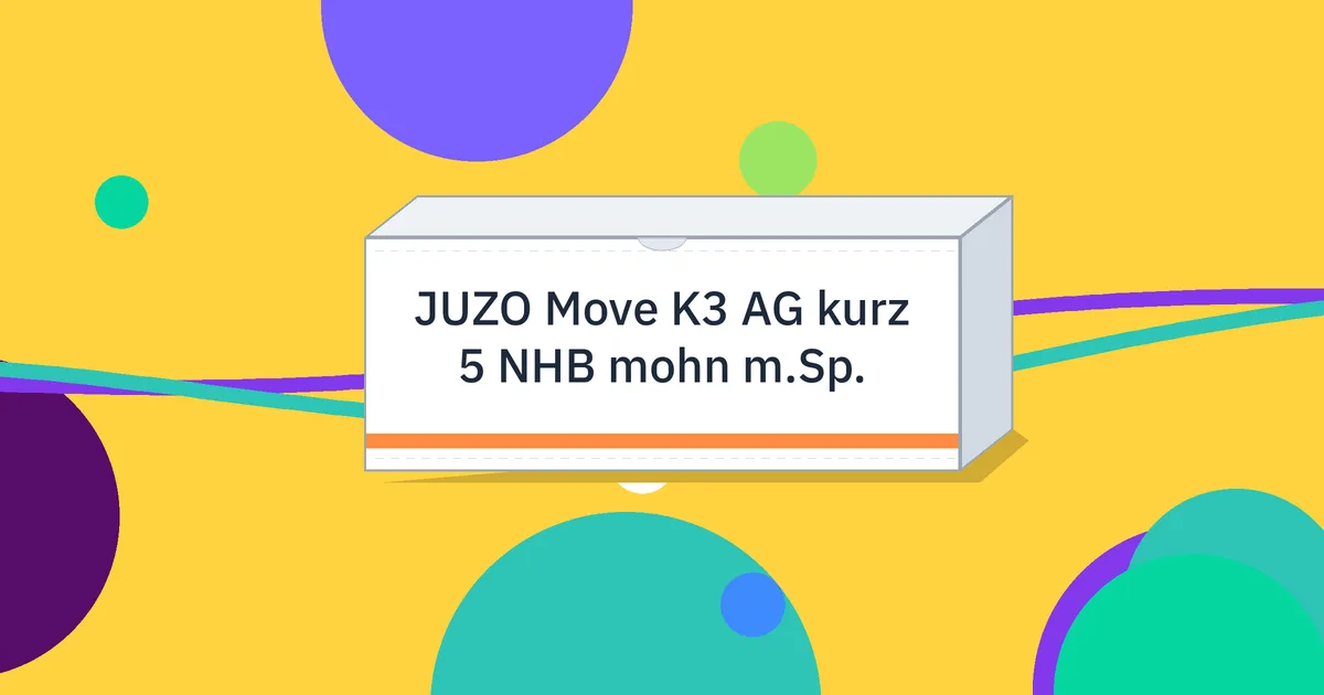 Symbolbild: Packung mit der Aufschrift JUZO Move K3 AG kurz 5 NHB mohn m.Sp. (PZN 18591042) – Verfügbarkeit und Bezug in Apotheken in Frankfurt am Main