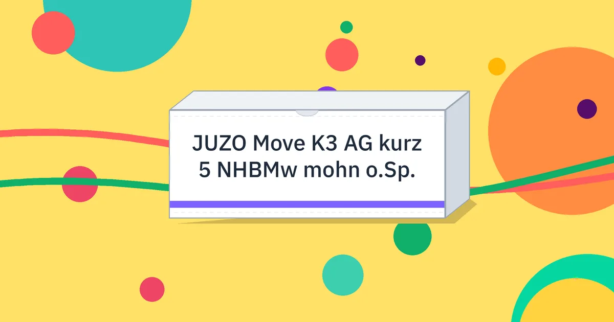 Symbolbild: Packung mit der Aufschrift JUZO Move K3 AG kurz 5 NHBMw mohn o.Sp. (PZN 18592834) – Verfügbarkeit und Bezug in Apotheken in Frankfurt am Main
