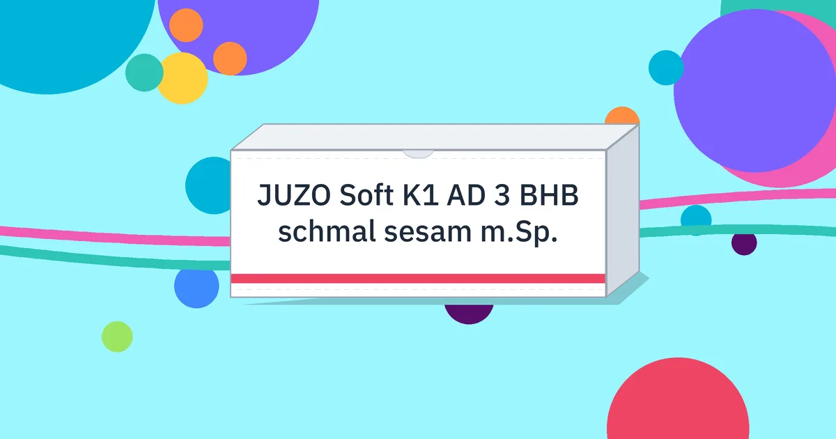 Symbolbild: Packung mit der Aufschrift JUZO Soft K1 AD 3 BHB schmal sesam m.Sp. (PZN 15460983) – Verfügbarkeit und Bezug in Apotheken in Frankfurt am Main