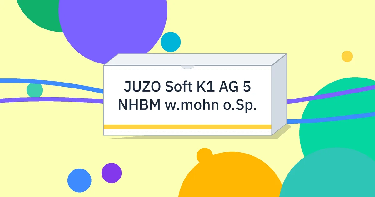 Symbolbild: Packung mit der Aufschrift JUZO Soft K1 AG 5 NHBM w.mohn o.Sp. (PZN 14998947) – Verfügbarkeit und Bezug in Apotheken in Frankfurt am Main