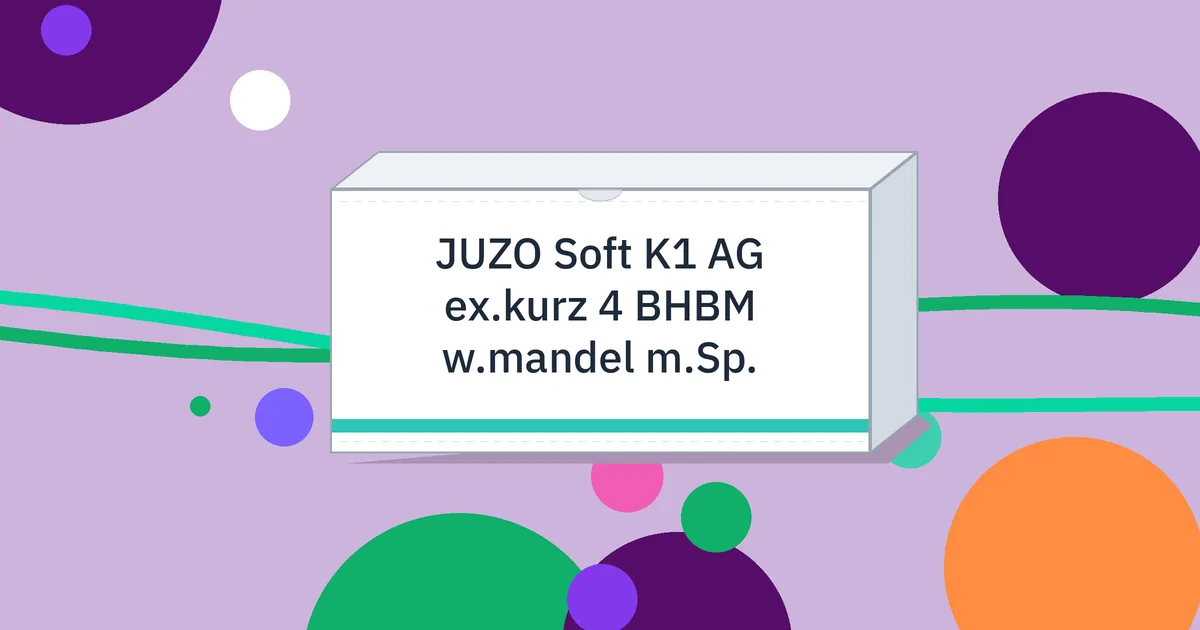 Symbolbild: Packung mit der Aufschrift JUZO Soft K1 AG ex.kurz 4 BHBM w.mandel m.Sp. (PZN 14864394) – Verfügbarkeit und Bezug in Apotheken in Frankfurt am Main