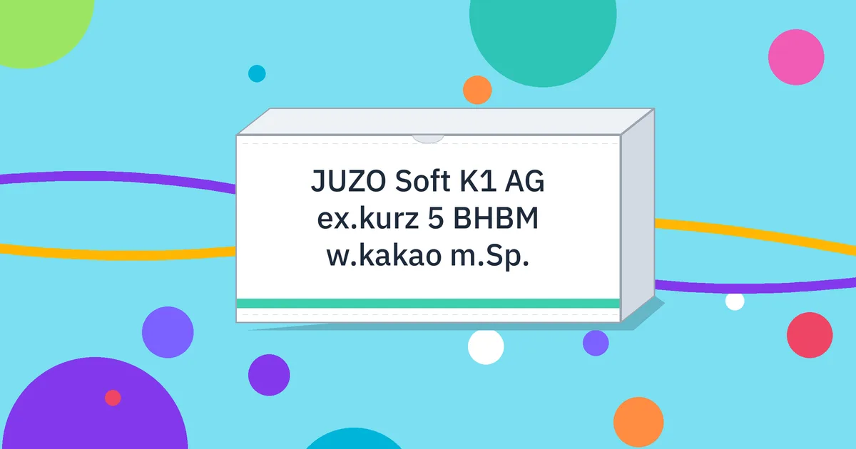 Symbolbild: Packung mit der Aufschrift JUZO Soft K1 AG ex.kurz 5 BHBM w.kakao m.Sp. (PZN 14864572) – Verfügbarkeit und Bezug in Apotheken in Frankfurt am Main