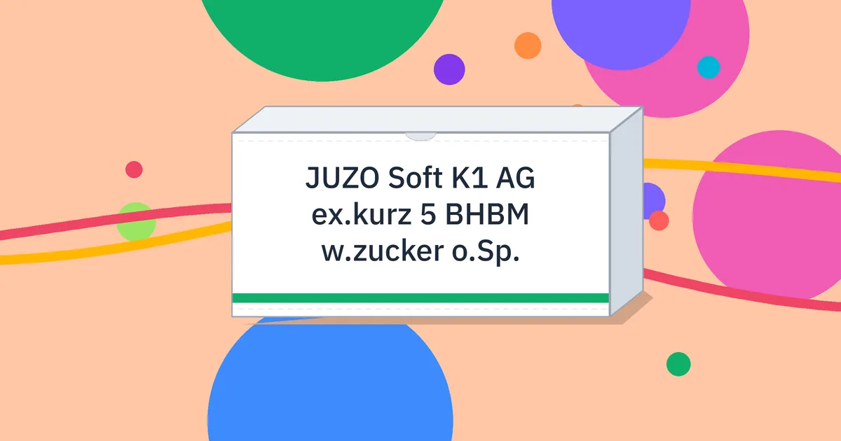 Symbolbild: Packung mit der Aufschrift JUZO Soft K1 AG ex.kurz 5 BHBM w.zucker o.Sp. (PZN 14865956) – Verfügbarkeit und Bezug in Apotheken in Frankfurt am Main