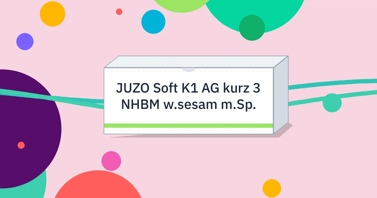 Symbolbild: Packung mit der Aufschrift JUZO Soft K1 AG kurz 3 NHBM w.sesam m.Sp. (PZN 15016231) – Verfügbarkeit und Bezug in Apotheken in Frankfurt am Main