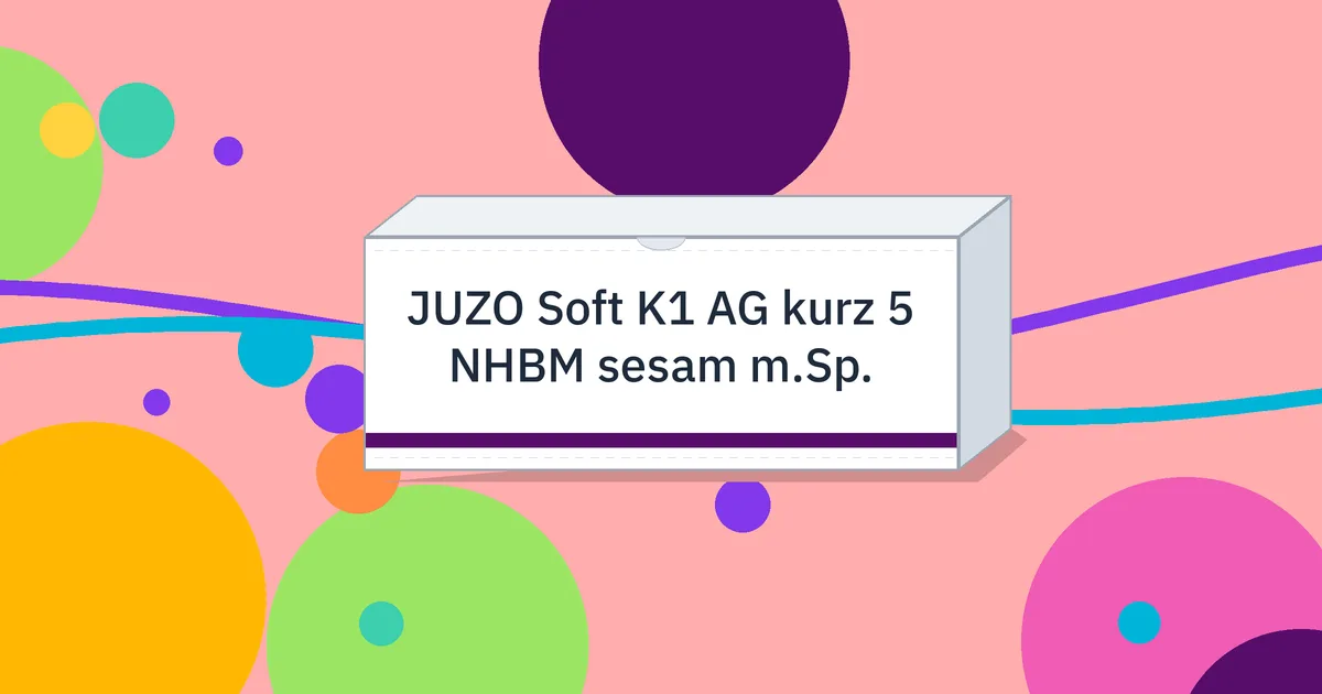 Symbolbild: Packung mit der Aufschrift JUZO Soft K1 AG kurz 5 NHBM sesam m.Sp. (PZN 15000193) – Verfügbarkeit und Bezug in Apotheken in Frankfurt am Main