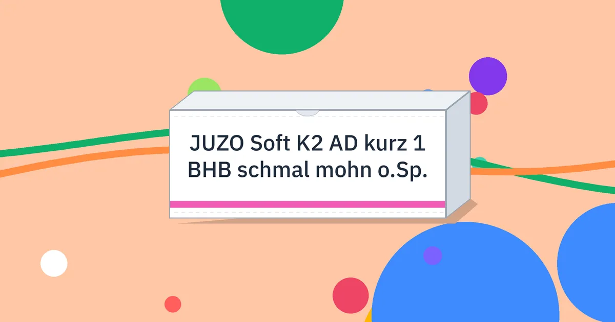Symbolbild: Packung mit der Aufschrift JUZO Soft K2 AD kurz 1 BHB schmal mohn o.Sp. (PZN 15467962) – Verfügbarkeit und Bezug in Apotheken in Frankfurt am Main