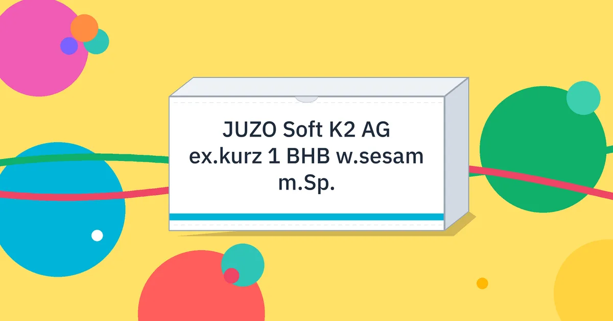 Symbolbild: Packung mit der Aufschrift JUZO Soft K2 AG ex.kurz 1 BHB w.sesam m.Sp. (PZN 14843311) – Verfügbarkeit und Bezug in Apotheken in Frankfurt am Main