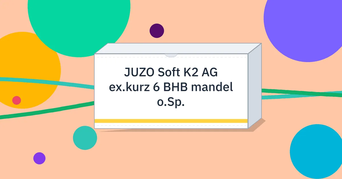 Symbolbild: Packung mit der Aufschrift JUZO Soft K2 AG ex.kurz 6 BHB mandel o.Sp. (PZN 14828406) – Verfügbarkeit und Bezug in Apotheken in Frankfurt am Main