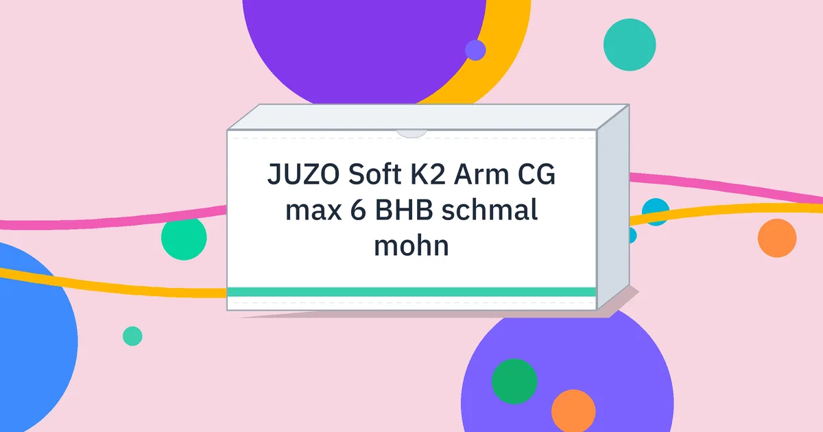 Symbolbild: Packung mit der Aufschrift JUZO Soft K2 Arm CG max 6 BHB schmal mohn (PZN 15513550) – Verfügbarkeit und Bezug in Apotheken in Frankfurt am Main
