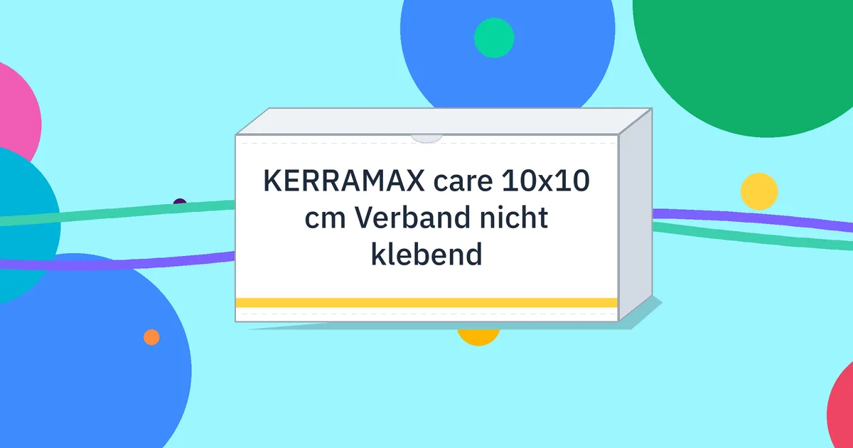 Symbolbild: Packung mit der Aufschrift KERRAMAX care 10x10 cm Verband nicht klebend (PZN 18729629) – Verfügbarkeit und Bezug in Apotheken in Frankfurt am Main