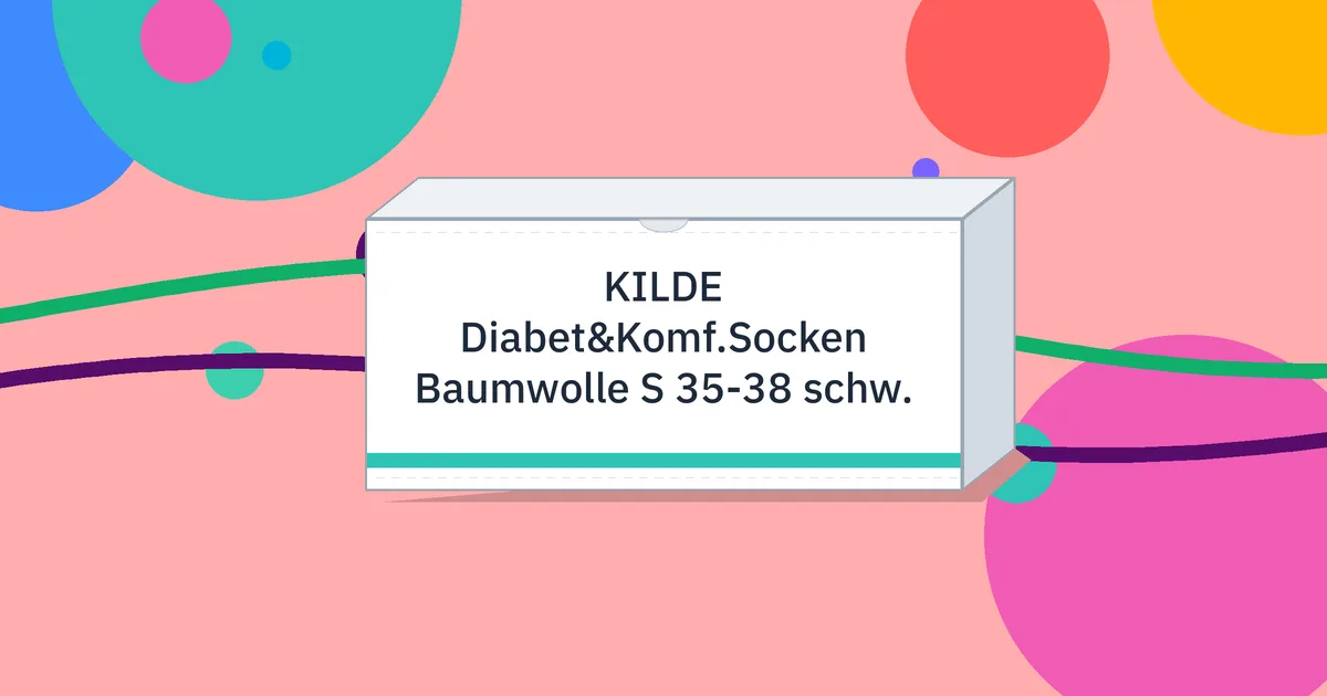 Symbolbild: Packung mit der Aufschrift KILDE Diabet&Komf.Socken Baumwolle S 35-38 schw. (PZN 20798046) – Verfügbarkeit und Bezug in Apotheken in Frankfurt am Main