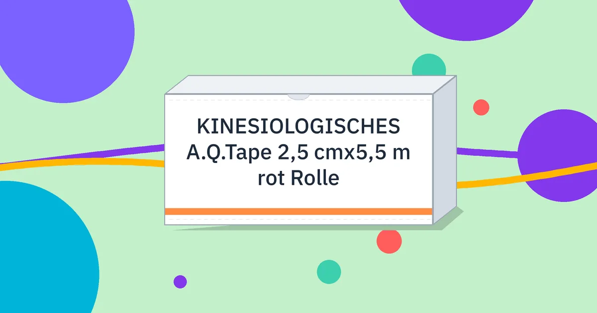Symbolbild: Packung mit der Aufschrift KINESIOLOGISCHES A.Q.Tape 2,5 cmx5,5 m rot Rolle (PZN 01675154) – Verfügbarkeit und Bezug in Apotheken in Frankfurt am Main