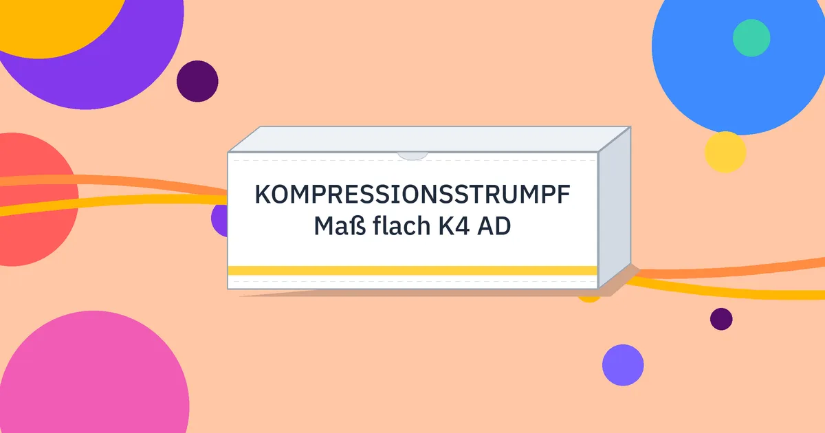 Symbolbild: Packung mit der Aufschrift KOMPRESSIONSSTRUMPF Maß flach K4 AD (PZN 16745044) – Verfügbarkeit und Bezug in Apotheken in Frankfurt am Main