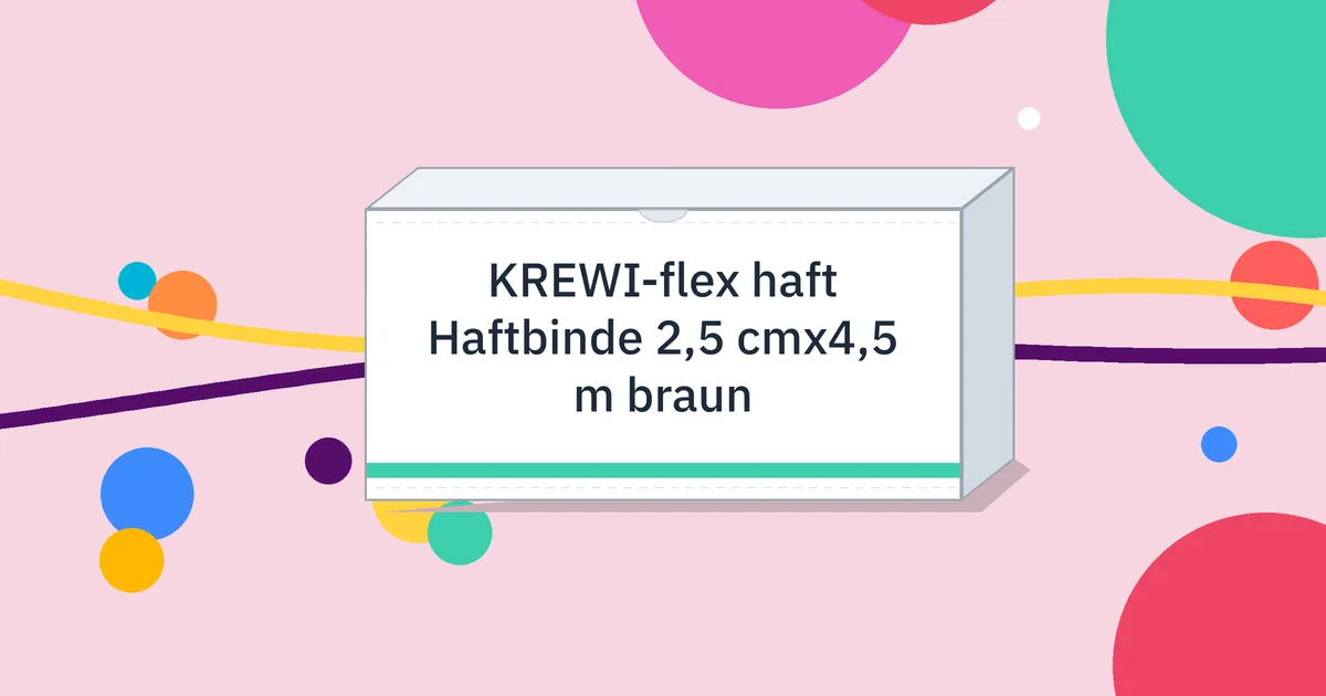 Symbolbild: Packung mit der Aufschrift KREWI-flex haft Haftbinde 2,5 cmx4,5 m braun (PZN 17299463) – Verfügbarkeit und Bezug in Apotheken in Frankfurt am Main