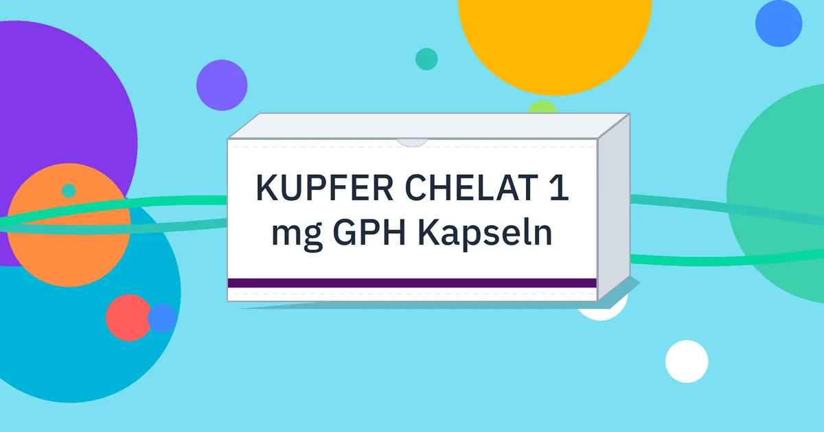 Symbolbild: Packung mit der Aufschrift KUPFER CHELAT 1 mg GPH Kapseln (PZN 10190680) – Verfügbarkeit und Bezug in Apotheken in Frankfurt am Main