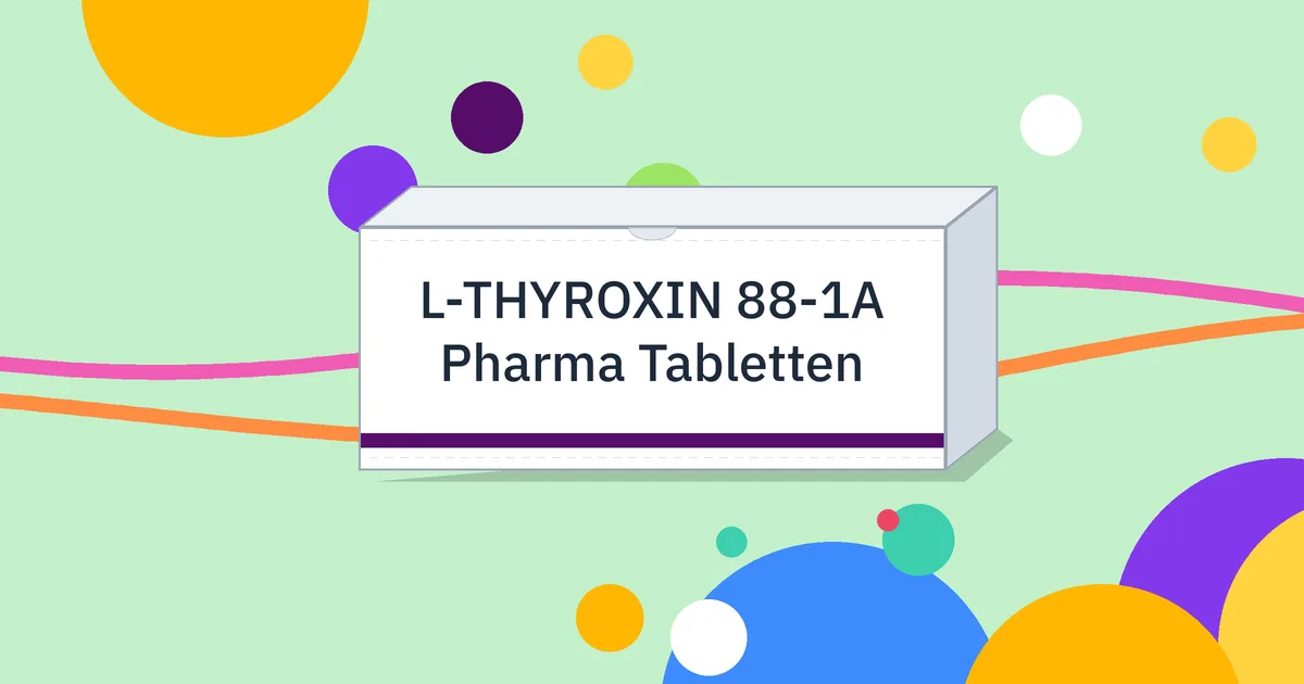 Symbolbild: Packung mit der Aufschrift L-THYROXIN 88-1A Pharma Tabletten (PZN 06488729) – Verfügbarkeit und Bezug in Apotheken in Frankfurt am Main