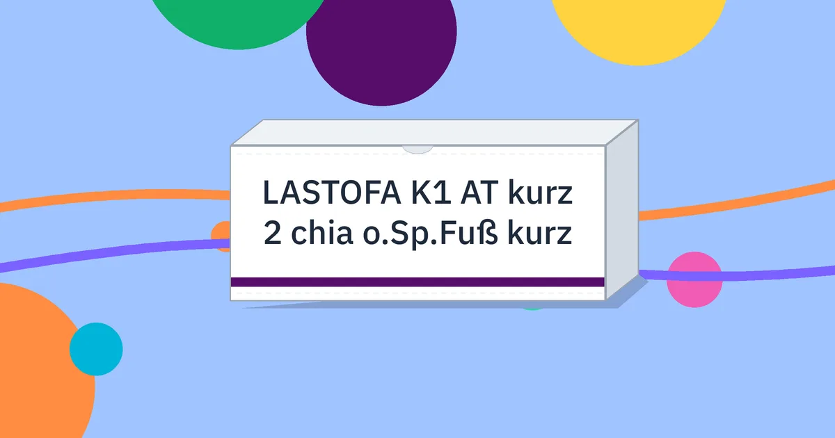 Symbolbild: Packung mit der Aufschrift LASTOFA K1 AT kurz 2 chia o.Sp.Fuß kurz (PZN 13795403) – Verfügbarkeit und Bezug in Apotheken in Frankfurt am Main