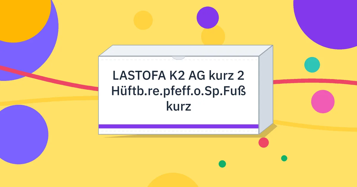 Symbolbild: Packung mit der Aufschrift LASTOFA K2 AG kurz 2 Hüftb.re.pfeff.o.Sp.Fuß kurz (PZN 13811071) – Verfügbarkeit und Bezug in Apotheken in Frankfurt am Main