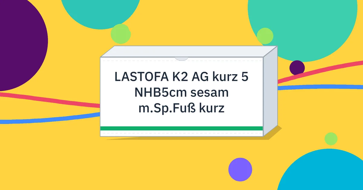 Symbolbild: Packung mit der Aufschrift LASTOFA K2 AG kurz 5 NHB5cm sesam m.Sp.Fuß kurz (PZN 13806756) – Verfügbarkeit und Bezug in Apotheken in Frankfurt am Main