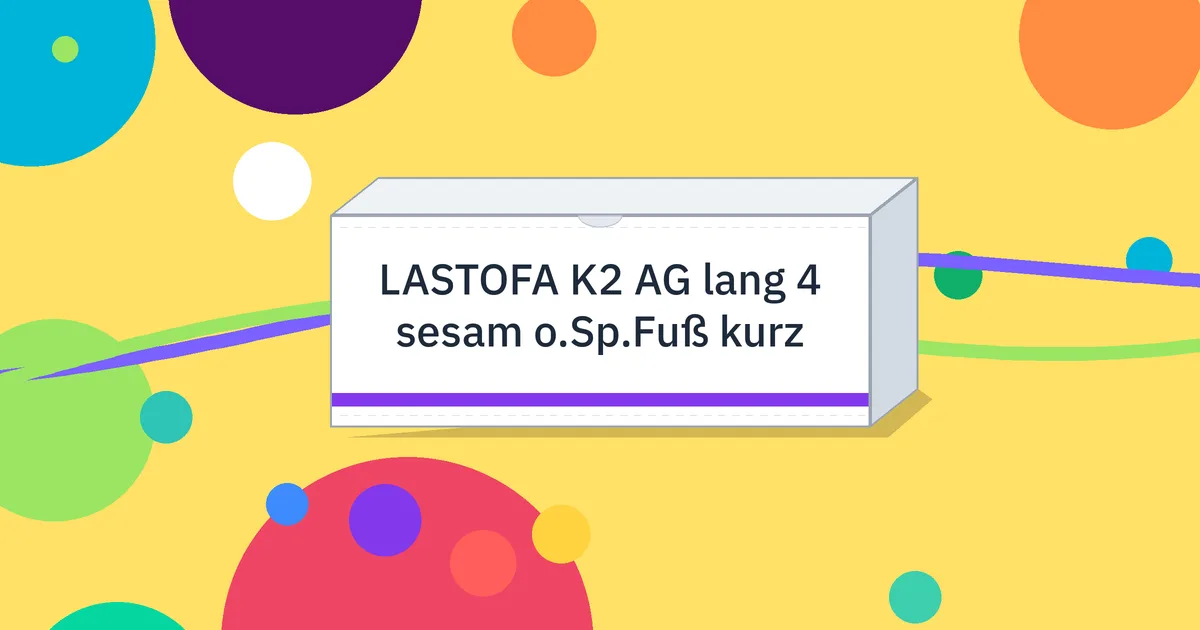 Symbolbild: Packung mit der Aufschrift LASTOFA K2 AG lang 4 sesam o.Sp.Fuß kurz (PZN 13805596) – Verfügbarkeit und Bezug in Apotheken in Frankfurt am Main