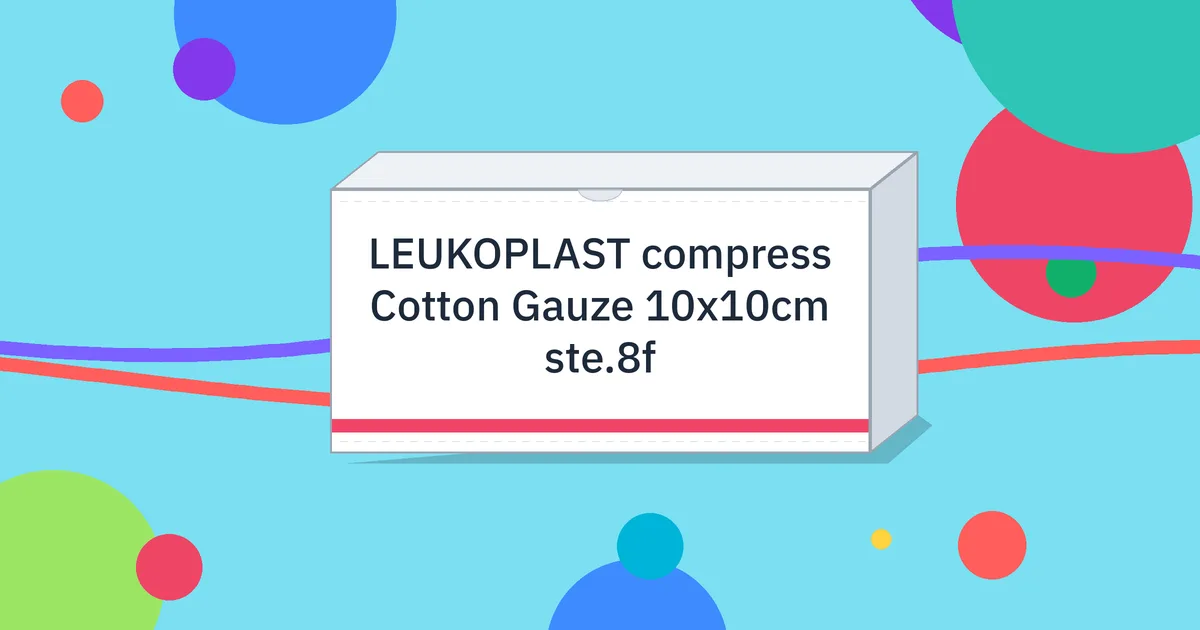 Symbolbild: Packung mit der Aufschrift LEUKOPLAST compress Cotton Gauze 10x10cm ste.8f (PZN 19064155) – Verfügbarkeit und Bezug in Apotheken in Frankfurt am Main