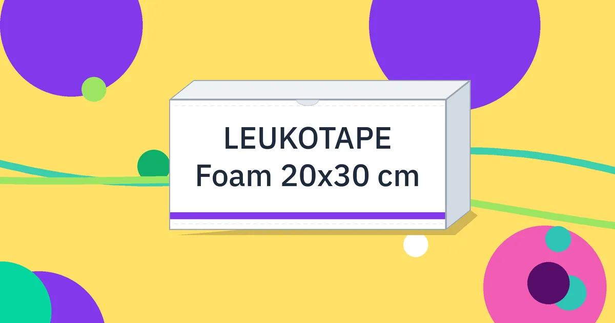 Symbolbild: Packung mit der Aufschrift LEUKOTAPE Foam 20x30 cm (PZN 12655456) – Verfügbarkeit und Bezug in Apotheken in Frankfurt am Main