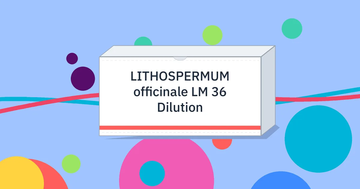 Symbolbild: Packung mit der Aufschrift LITHOSPERMUM officinale LM 36 Dilution (PZN 13532224) – Verfügbarkeit und Bezug in Apotheken in Frankfurt am Main