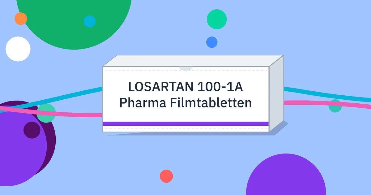 Symbolbild: Packung mit der Aufschrift LOSARTAN 100-1A Pharma Filmtabletten (PZN 05369098) – Verfügbarkeit und Bezug in Apotheken in Frankfurt am Main