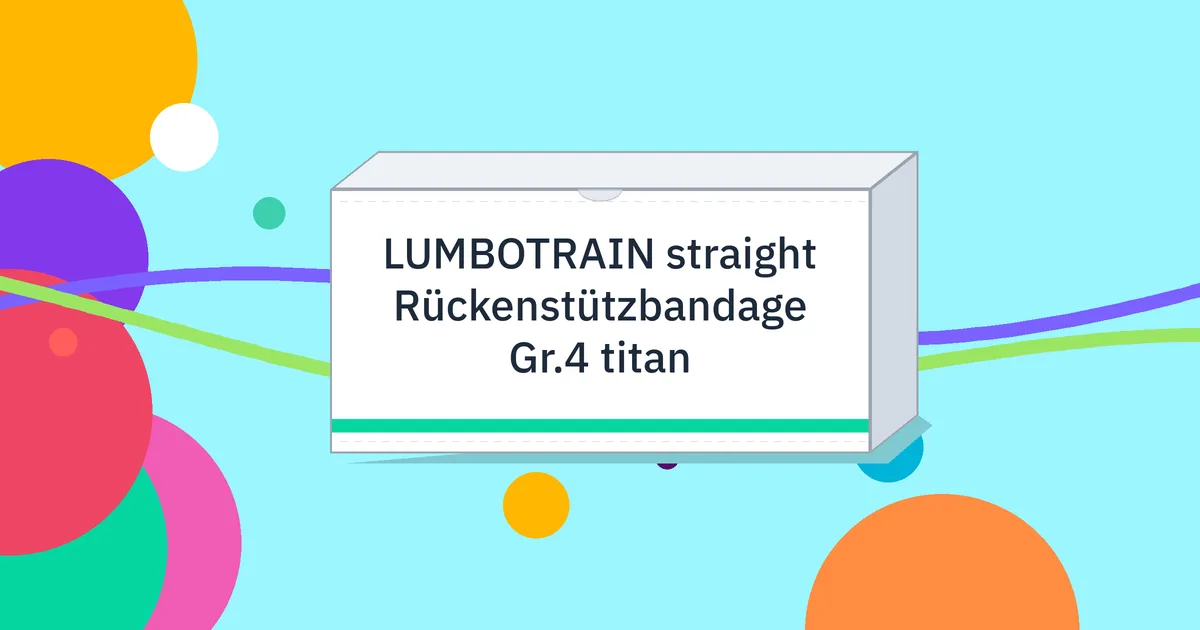 Symbolbild: Packung mit der Aufschrift LUMBOTRAIN straight Rückenstützbandage Gr.4 titan (PZN 19346451) – Verfügbarkeit und Bezug in Apotheken in Frankfurt am Main
