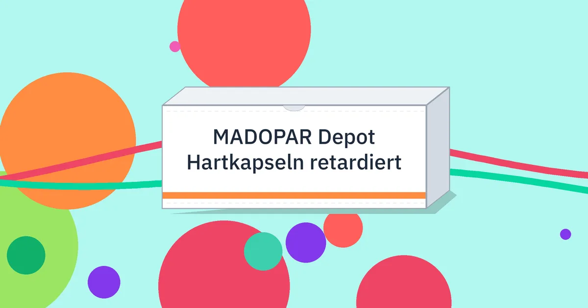 Symbolbild: Packung mit der Aufschrift MADOPAR Depot Hartkapseln retardiert (PZN 01416027) – Verfügbarkeit und Bezug in Apotheken in Frankfurt am Main