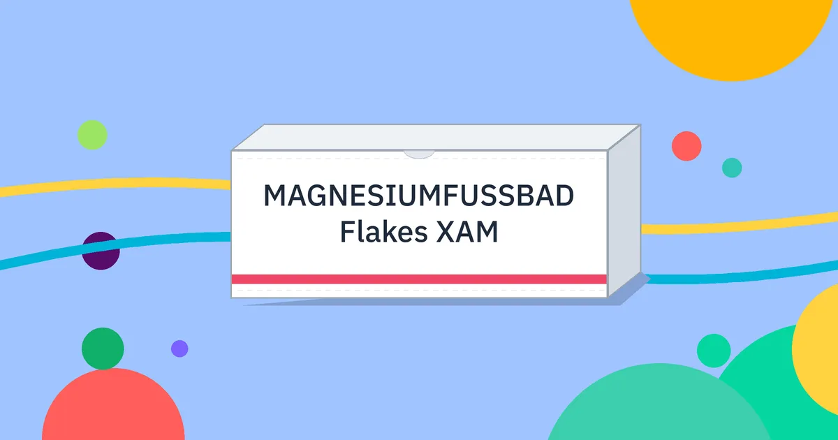 Symbolbild: Packung mit der Aufschrift MAGNESIUMFUSSBAD Flakes XAM (PZN 19786428) – Verfügbarkeit und Bezug in Apotheken in Frankfurt am Main