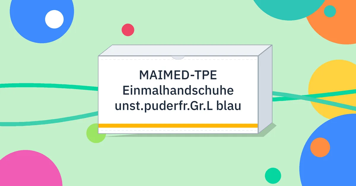 Symbolbild: Packung mit der Aufschrift MAIMED-TPE Einmalhandschuhe unst.puderfr.Gr.L blau (PZN 19725906) – Verfügbarkeit und Bezug in Apotheken in Frankfurt am Main