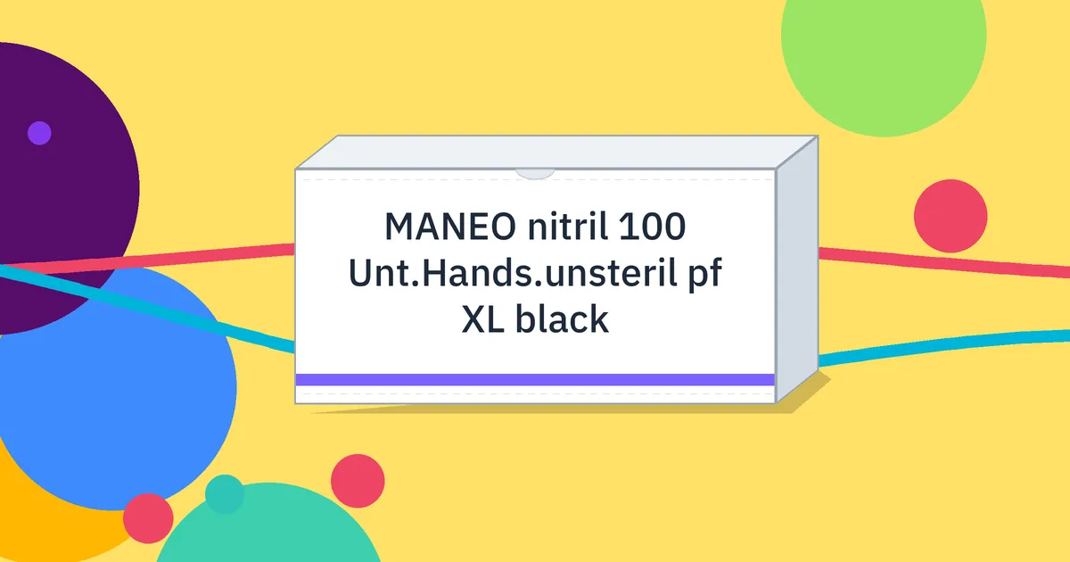 Symbolbild: Packung mit der Aufschrift MANEO nitril 100 Unt.Hands.unsteril pf XL black (PZN 19689990) – Verfügbarkeit und Bezug in Apotheken in Frankfurt am Main