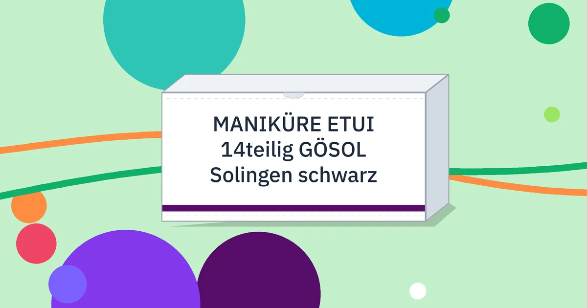 Symbolbild: Packung mit der Aufschrift MANIKÜRE ETUI 14teilig GÖSOL Solingen schwarz (PZN 10350480) – Verfügbarkeit und Bezug in Apotheken in Frankfurt am Main