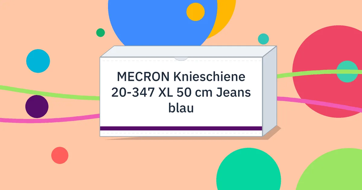 Symbolbild: Packung mit der Aufschrift MECRON Knieschiene 20-347 XL 50 cm Jeans blau (PZN 02910516) – Verfügbarkeit und Bezug in Apotheken in Frankfurt am Main