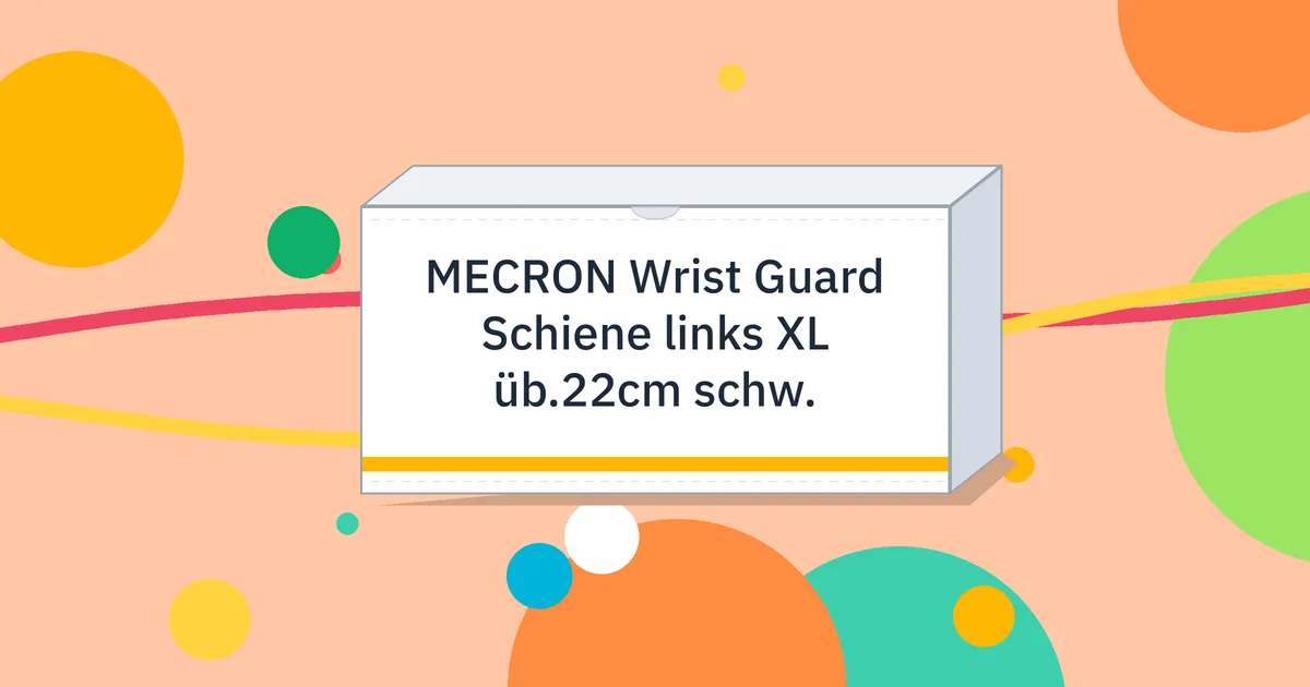 Symbolbild: Packung mit der Aufschrift MECRON Wrist Guard Schiene links XL üb.22cm schw. (PZN 16630944) – Verfügbarkeit und Bezug in Apotheken in Frankfurt am Main
