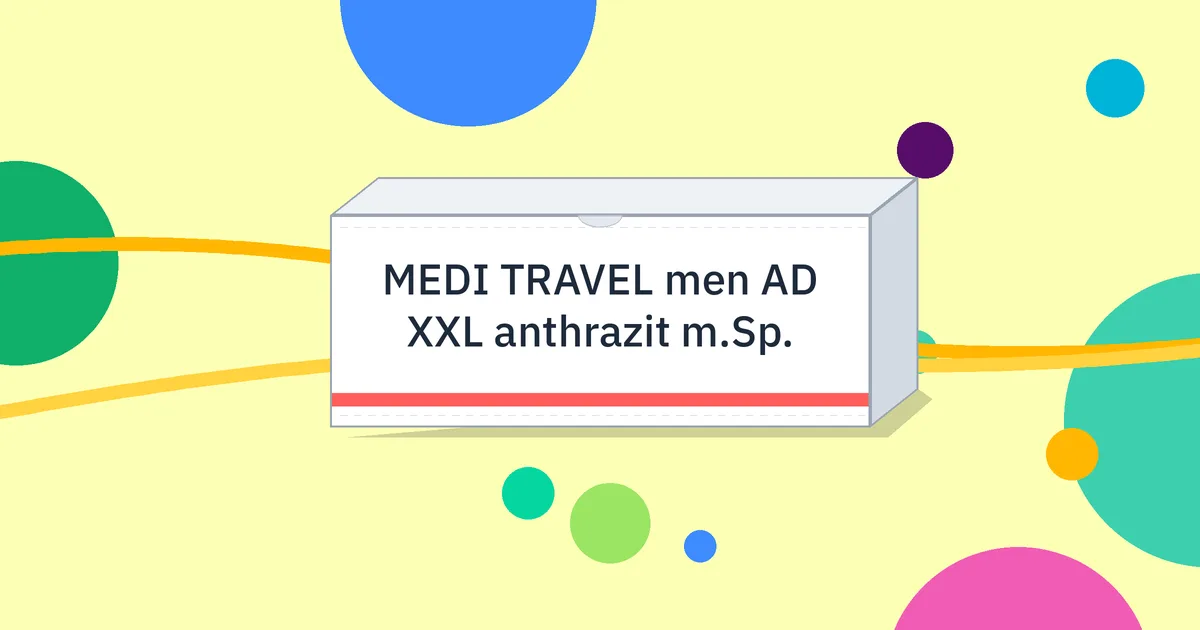 Symbolbild: Packung mit der Aufschrift MEDI TRAVEL men AD XXL anthrazit m.Sp. (PZN 15198114) – Verfügbarkeit und Bezug in Apotheken in Frankfurt am Main