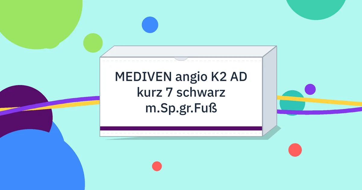 Symbolbild: Packung mit der Aufschrift MEDIVEN angio K2 AD kurz 7 schwarz m.Sp.gr.Fuß (PZN 17211250) – Verfügbarkeit und Bezug in Apotheken in Frankfurt am Main