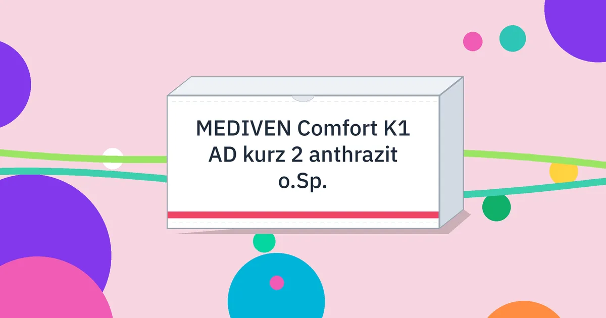 Symbolbild: Packung mit der Aufschrift MEDIVEN Comfort K1 AD kurz 2 anthrazit o.Sp. (PZN 14562405) – Verfügbarkeit und Bezug in Apotheken in Frankfurt am Main