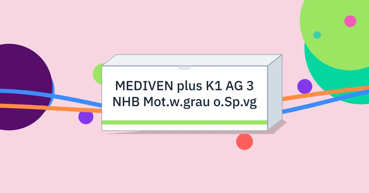 Symbolbild: Packung mit der Aufschrift MEDIVEN plus K1 AG 3 NHB Mot.w.grau o.Sp.vg (PZN 18941602) – Verfügbarkeit und Bezug in Apotheken in Frankfurt am Main