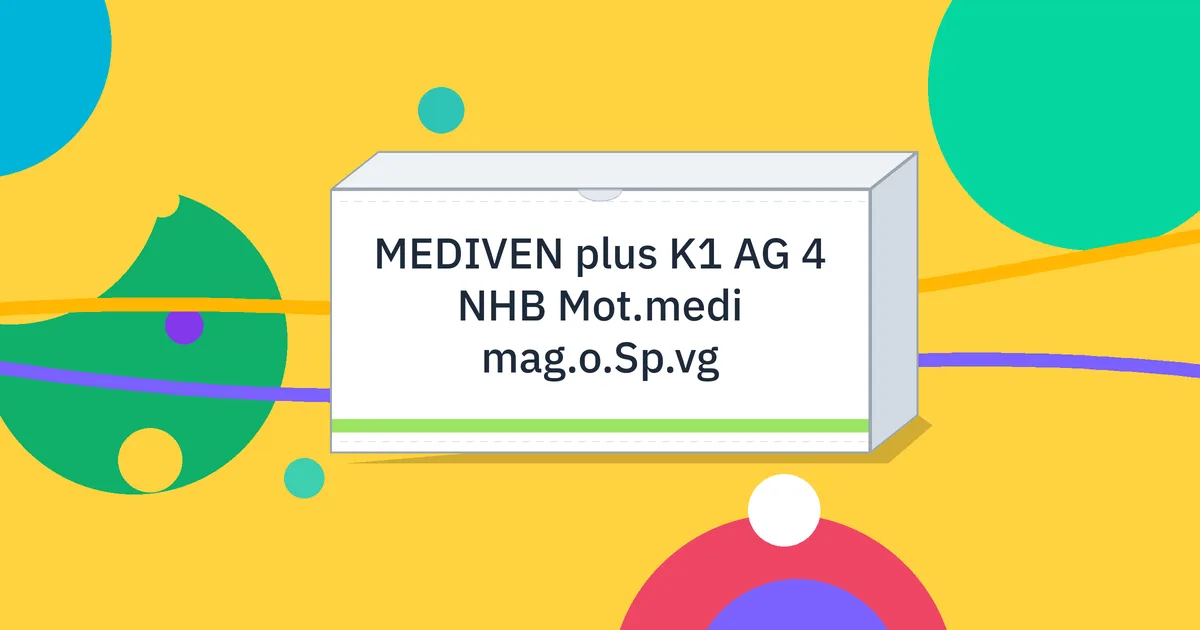 Symbolbild: Packung mit der Aufschrift MEDIVEN plus K1 AG 4 NHB Mot.medi mag.o.Sp.vg (PZN 15915685) – Verfügbarkeit und Bezug in Apotheken in Frankfurt am Main