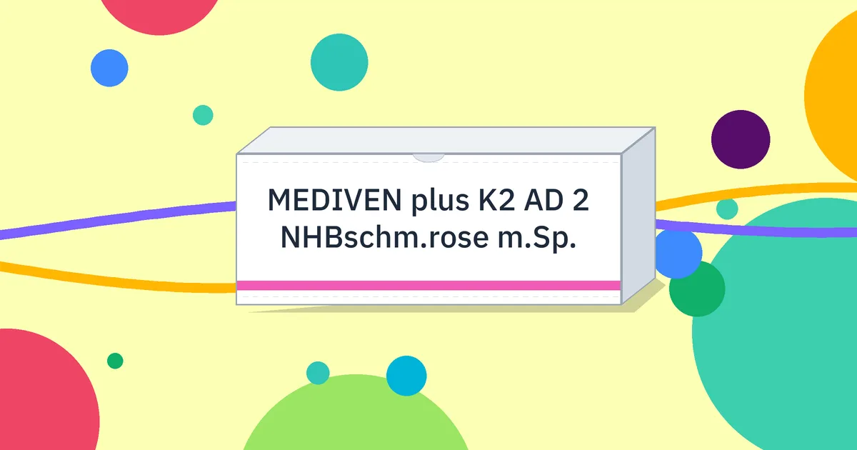 Symbolbild: Packung mit der Aufschrift MEDIVEN plus K2 AD 2 NHBschm.rose m.Sp. (PZN 15938309) – Verfügbarkeit und Bezug in Apotheken in Frankfurt am Main