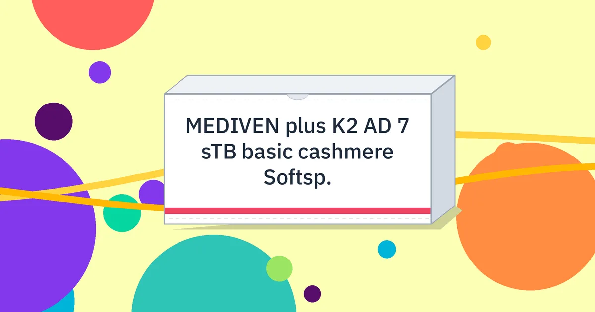 Symbolbild: Packung mit der Aufschrift MEDIVEN plus K2 AD 7 sTB basic cashmere Softsp. (PZN 15095638) – Verfügbarkeit und Bezug in Apotheken in Frankfurt am Main