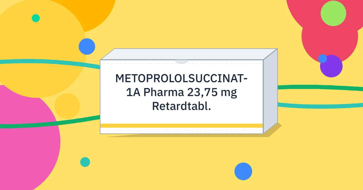 Symbolbild: Packung mit der Aufschrift METOPROLOLSUCCINAT-1A Pharma 23,75 mg Retardtabl. (PZN 17572539) – Verfügbarkeit und Bezug in Apotheken in Frankfurt am Main