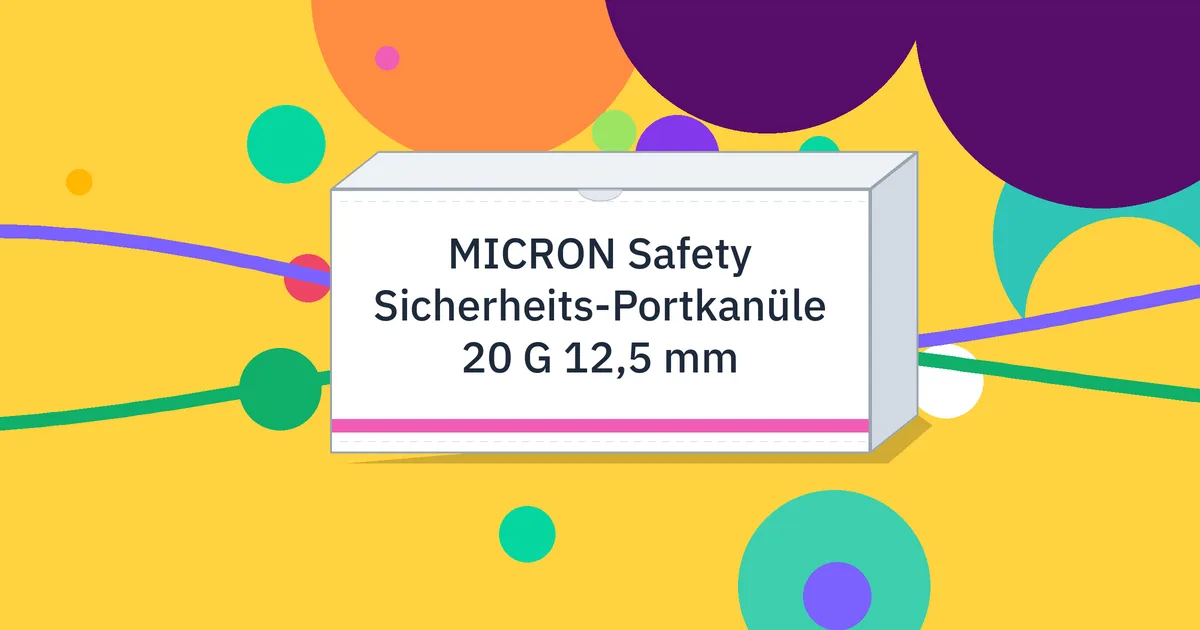 Symbolbild: Packung mit der Aufschrift MICRON Safety Sicherheits-Portkanüle 20 G 12,5 mm (PZN 19707245) – Verfügbarkeit und Bezug in Apotheken in Frankfurt am Main