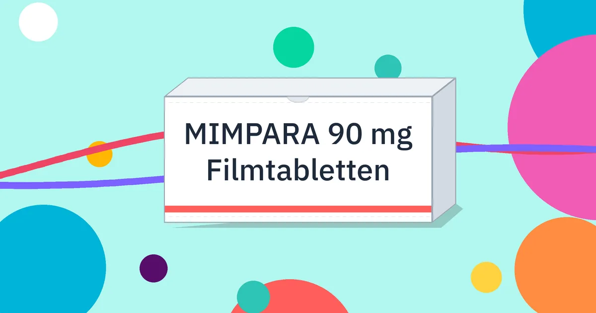 Symbolbild: Packung mit der Aufschrift MIMPARA 90 mg Filmtabletten (PZN 10356703) – Verfügbarkeit und Bezug in Apotheken in Frankfurt am Main
